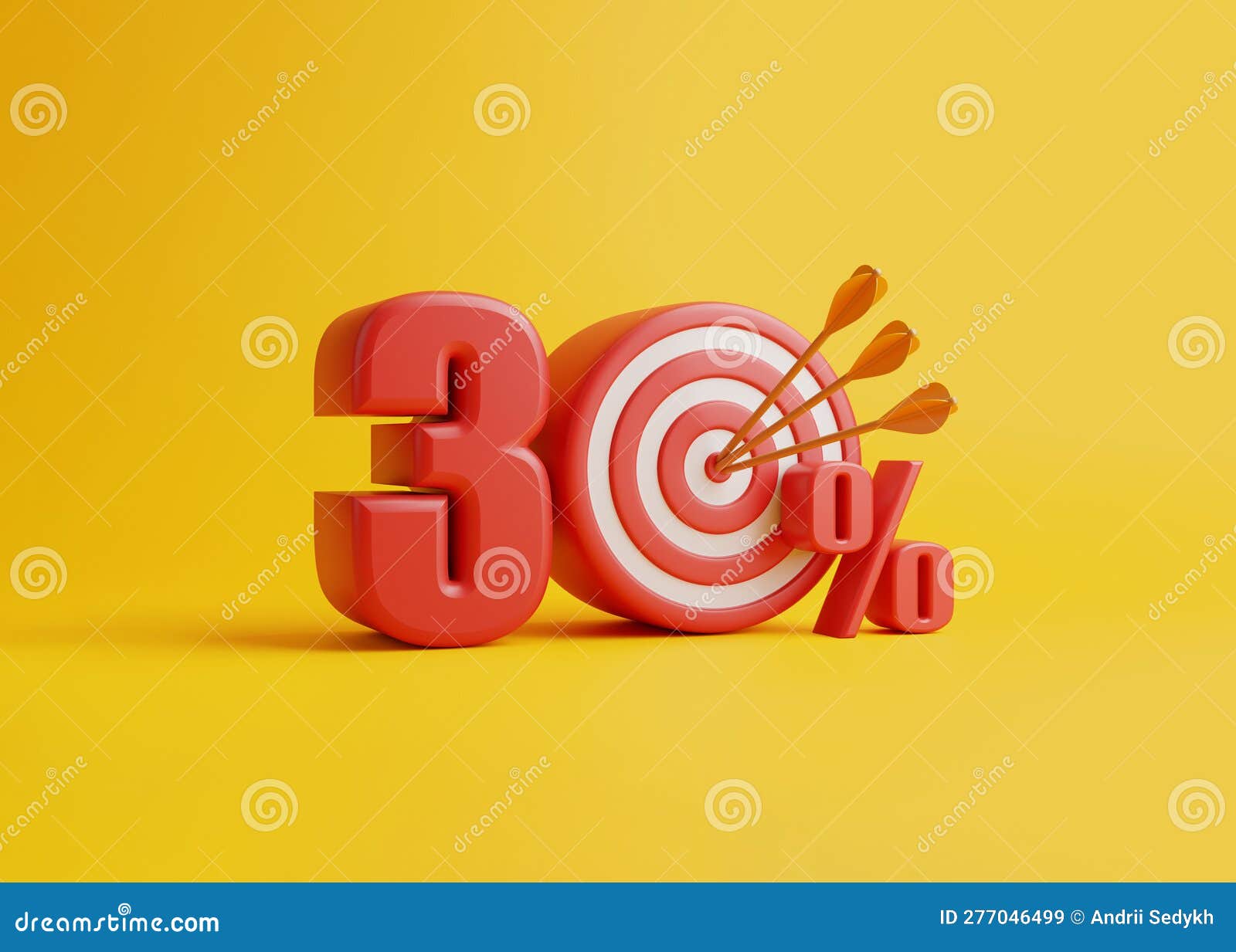 Red Target with Arrow Form the Number 30 Percent on a Yellow Background ...