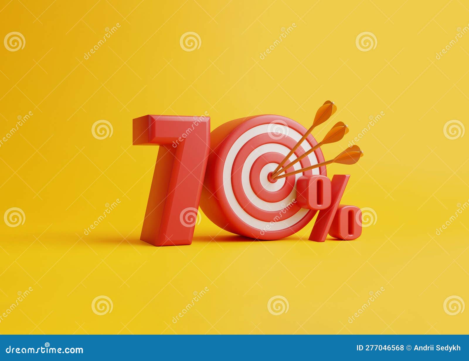Red Target with Arrow Form the Number 70 Percent on a Yellow Background ...