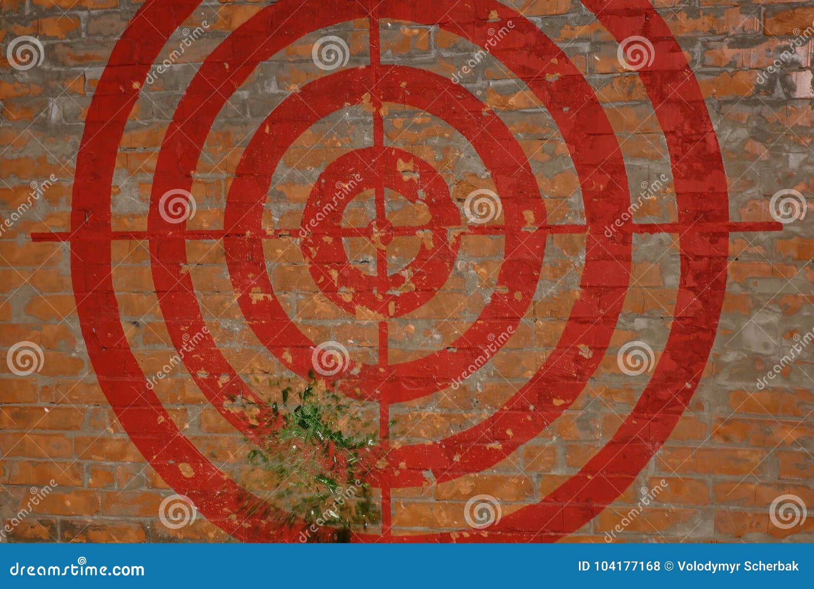 Target on the Red Brick Wall. Graffiti. they Hit the Target with a ...