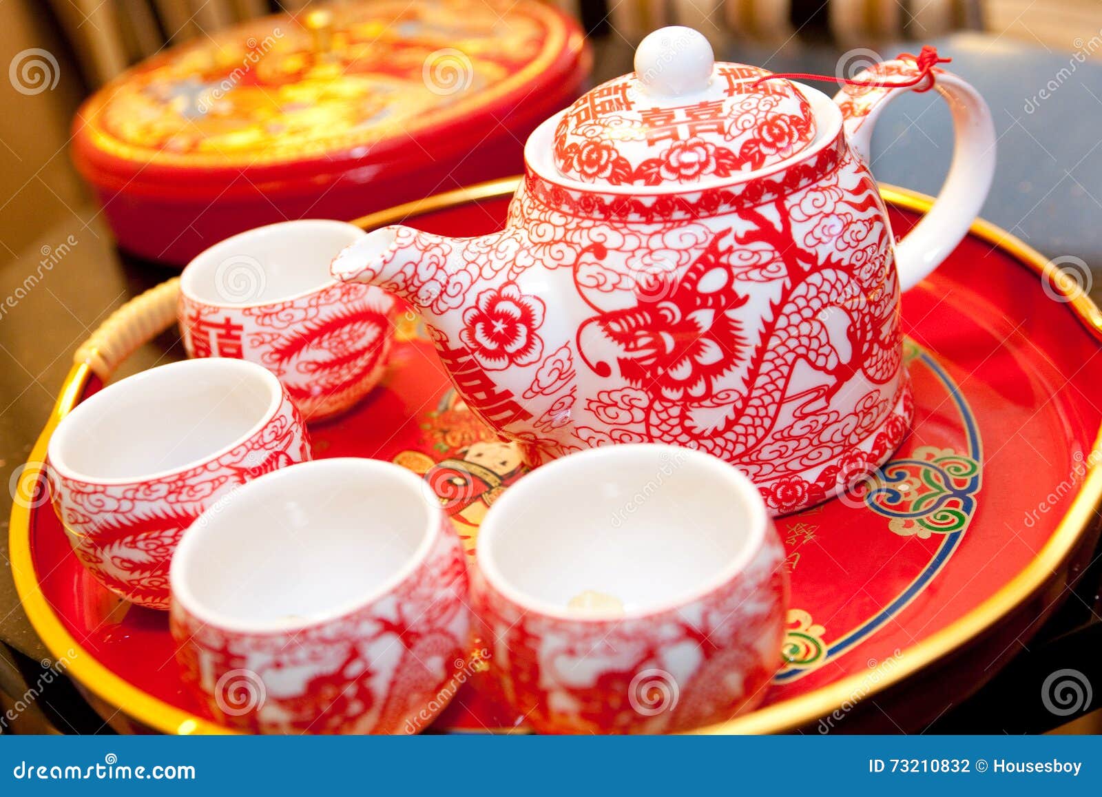 Red tea pot in wedding stock photo. Image of tradition - 73210832