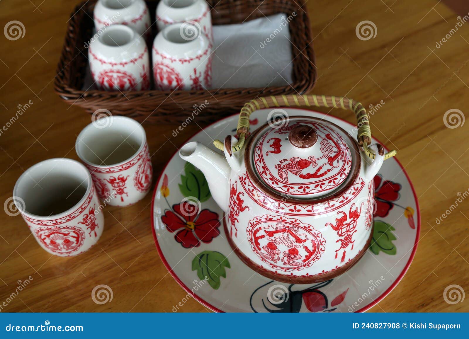 The Red Tea Set. stock photo. Image of teaset, teacups - 240827908