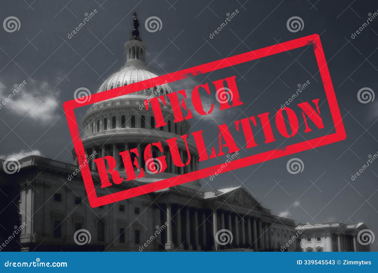 Red Tech Regulation Stamp Over the US Capitol Stock Image - Image of ...
