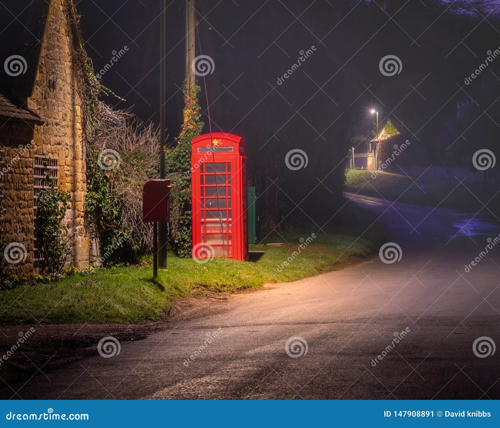 Red Telephone Box in the Cotswolds at Night Stock Image - Image of ...