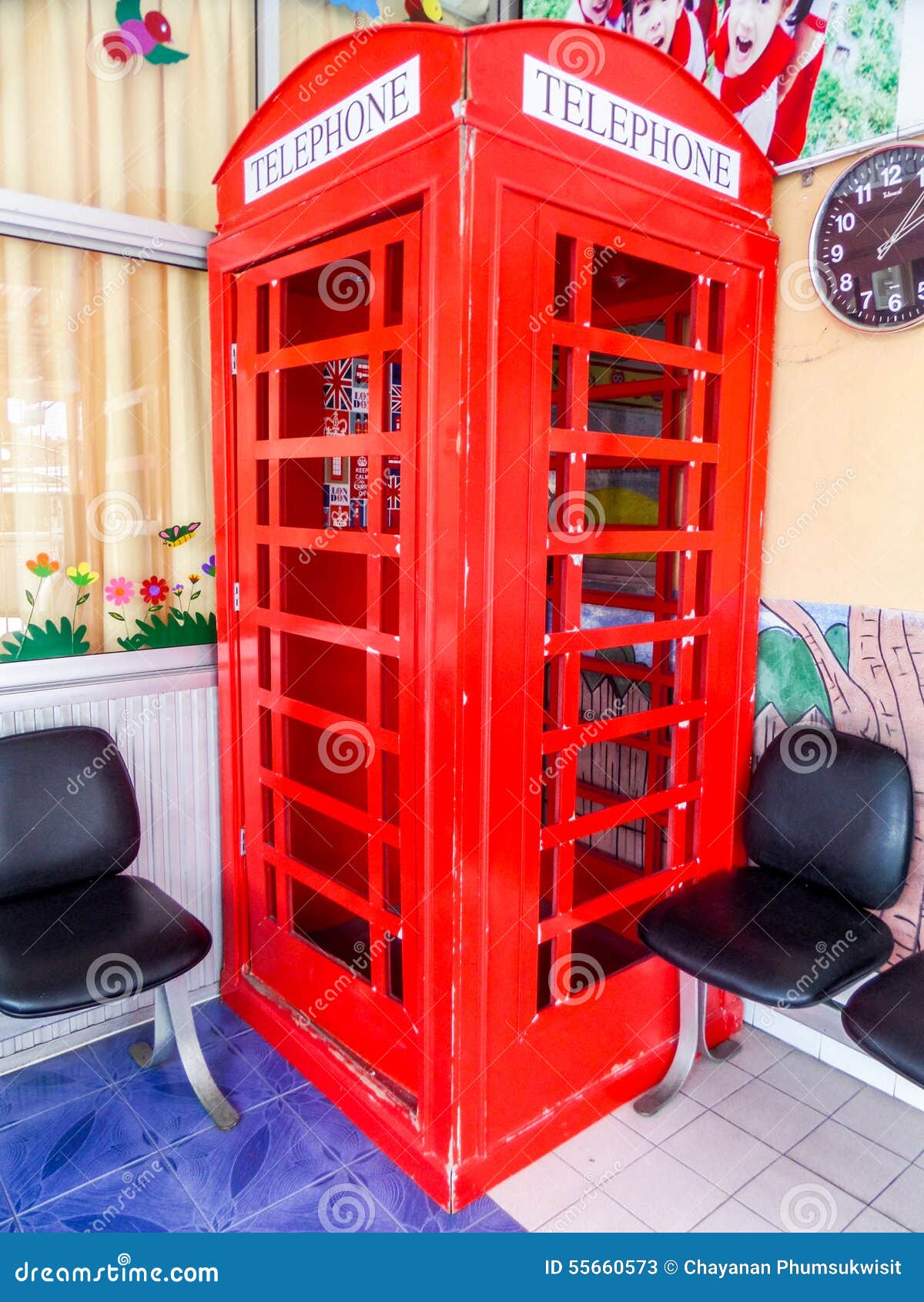 Red Telephone Box in Playground at School Stock Image - Image of mirror ...