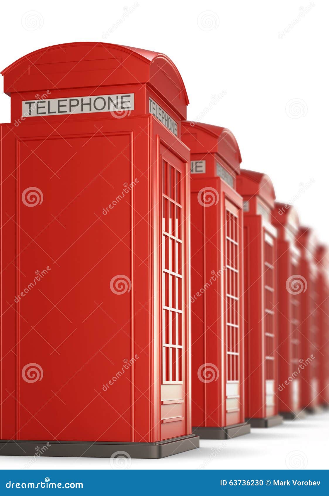 Red Telephone Boxes in a Row. 3d Rendering. Stock Illustration ...