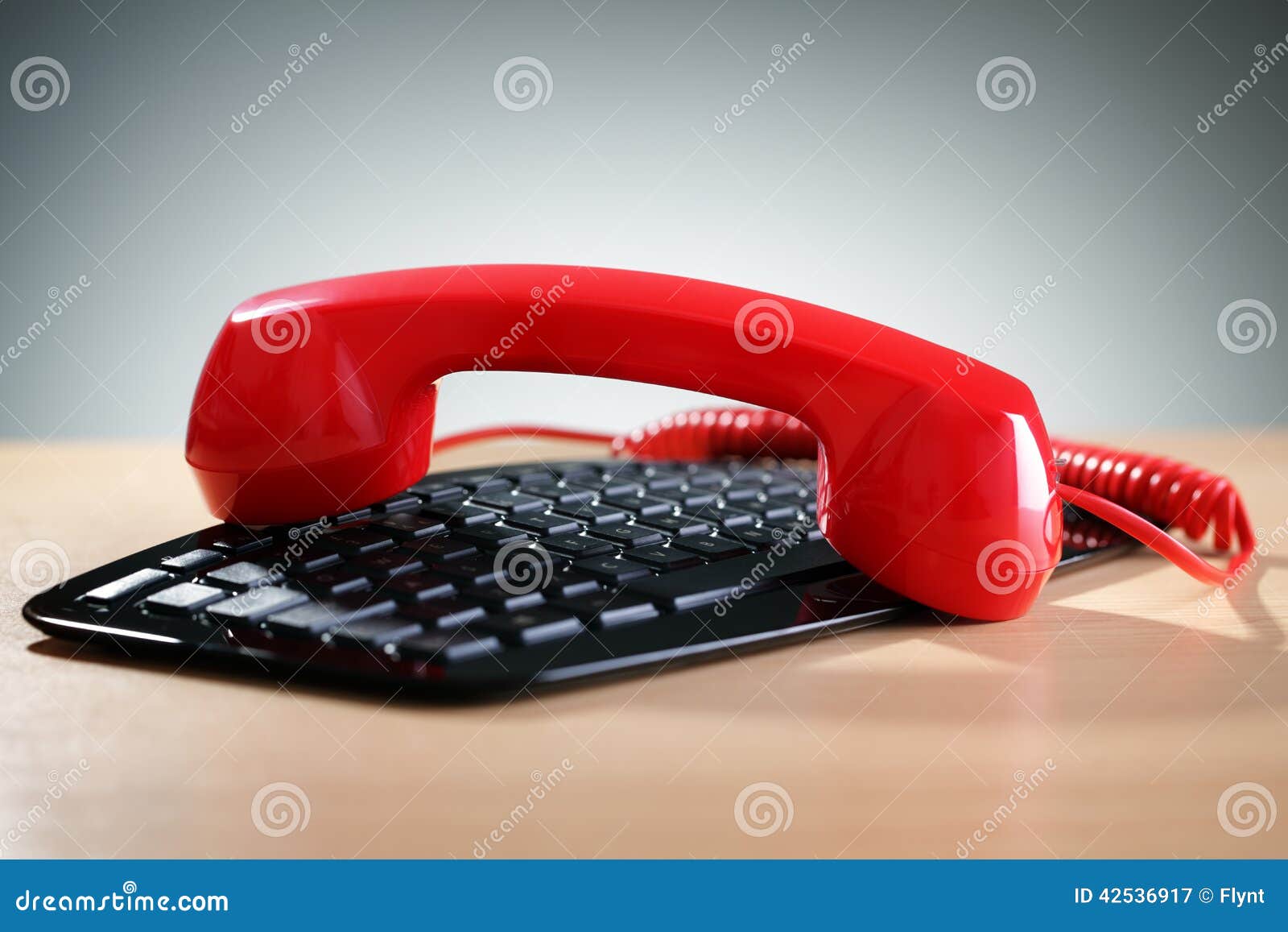 Red Telephone Receiver on Keyboard Stock Image - Image of global ...