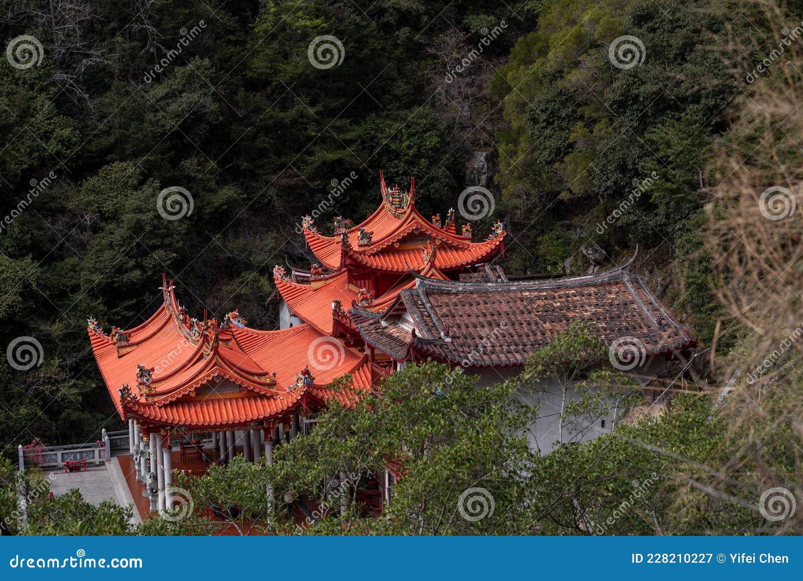 A Red Temple in the Deep Forest Stock Image - Image of beautiful, view ...
