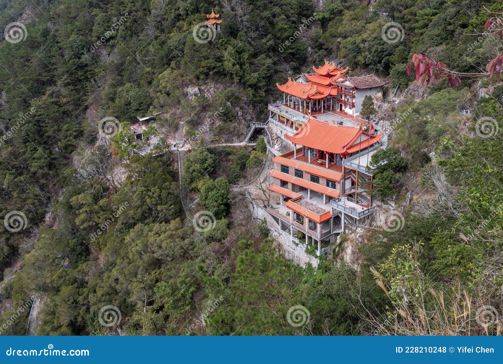 A Red Temple in the Mountains Stock Photo - Image of horizontal ...