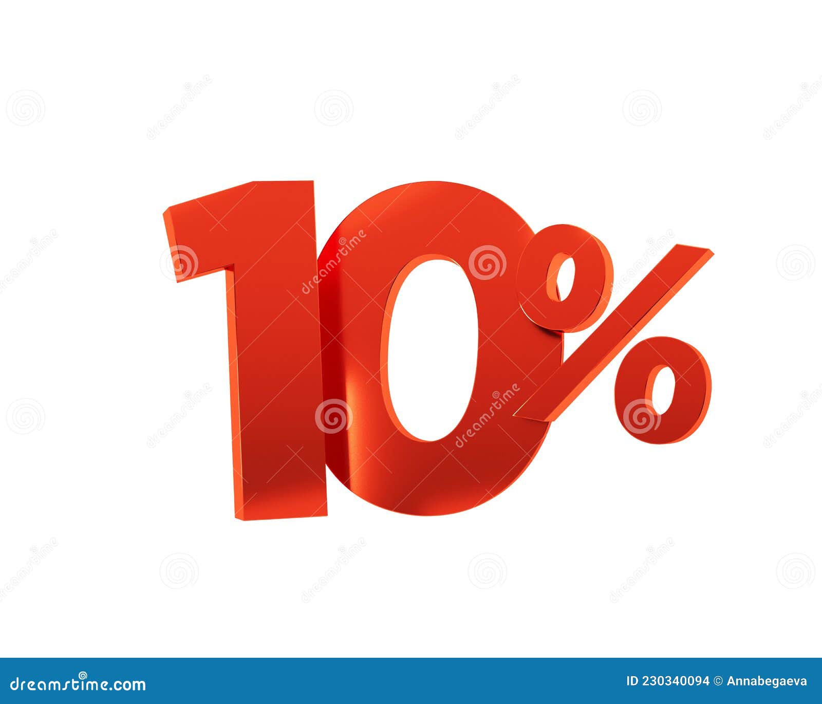 Red Ten Percent on White Background. 3d Render Illustration Stock ...