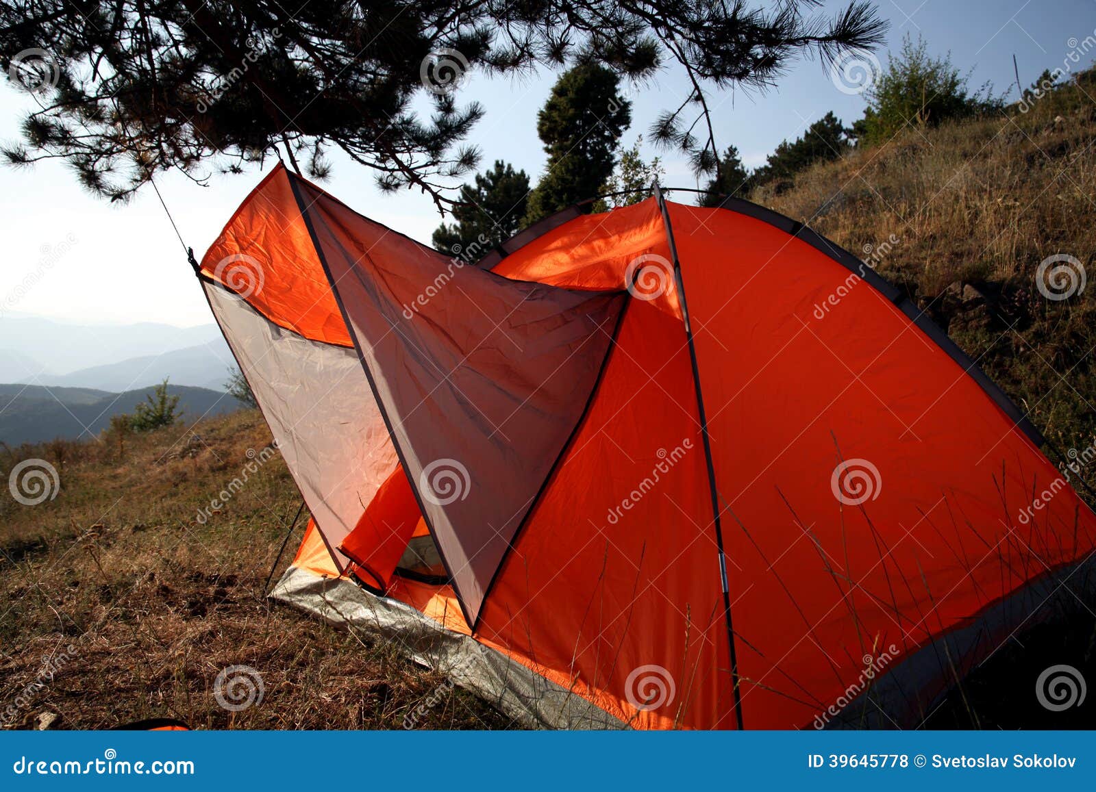 Red tend on sunset stock photo. Image of bonfire, camp - 39645778