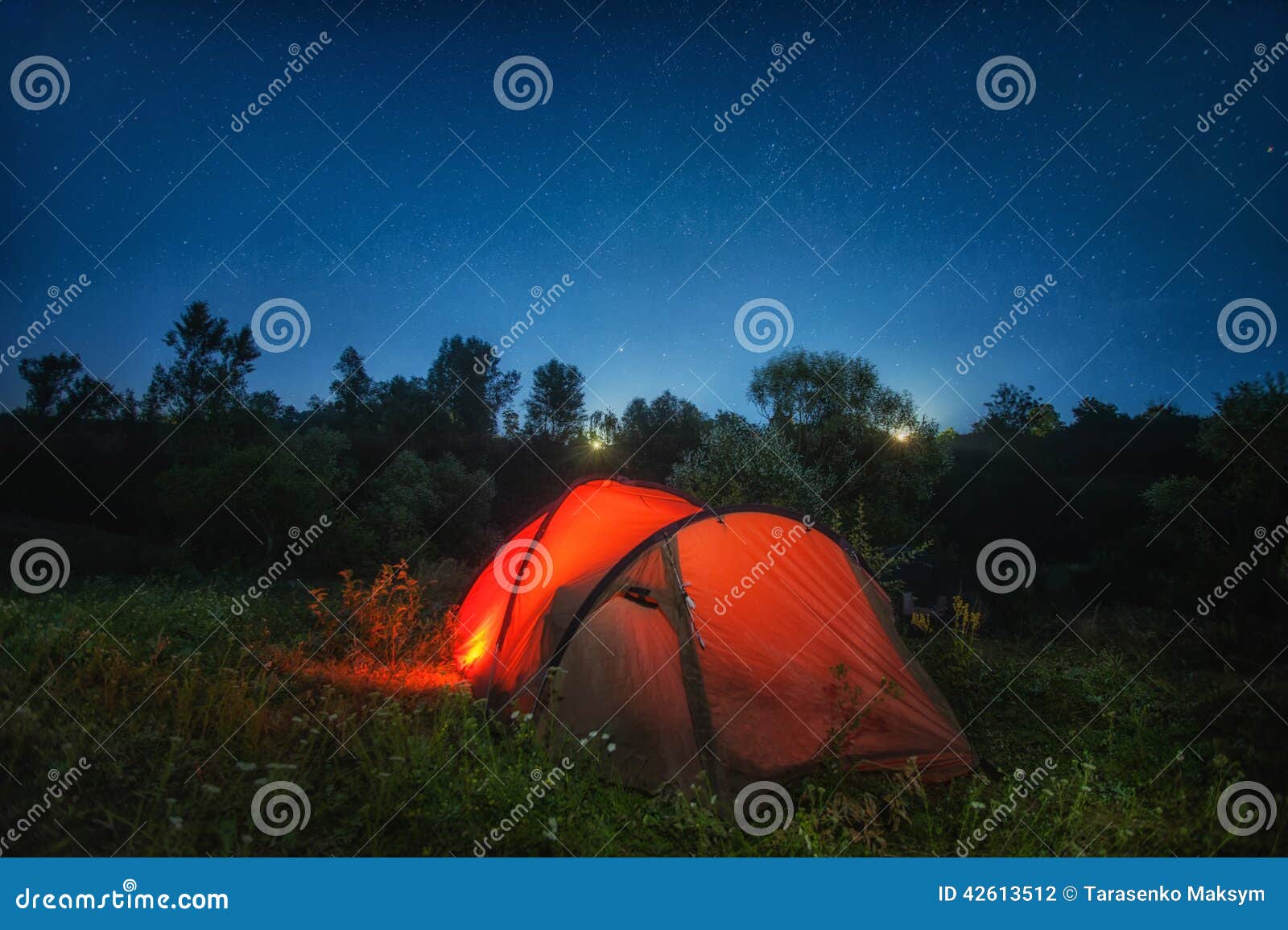Red Tent Lighting Inside Under Night Sky Stock Photo - Image of idyllic ...