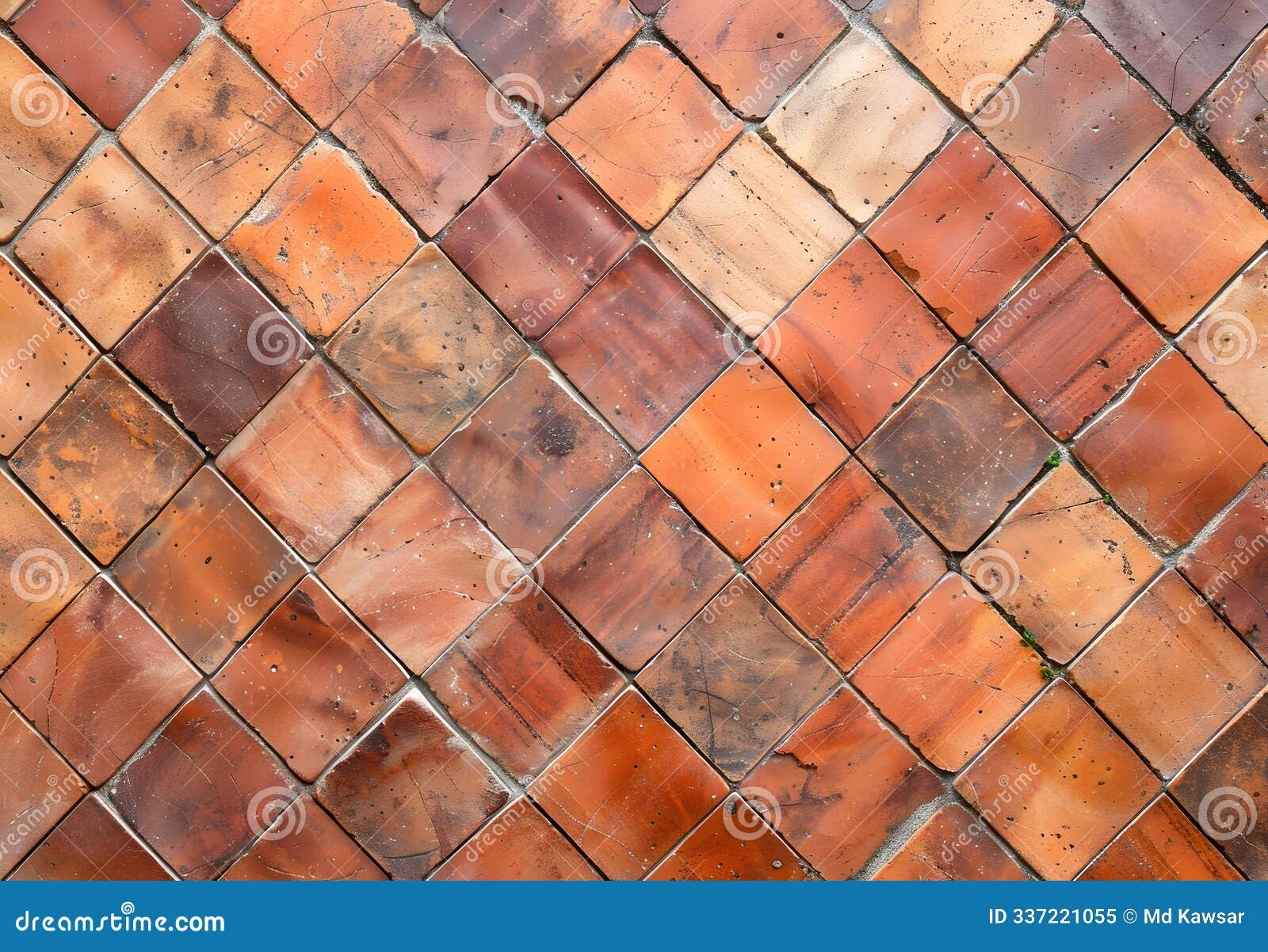 Red Terracotta Tile Floor in Diamond Pattern Stock Illustration - Illustration of clay, worn ...