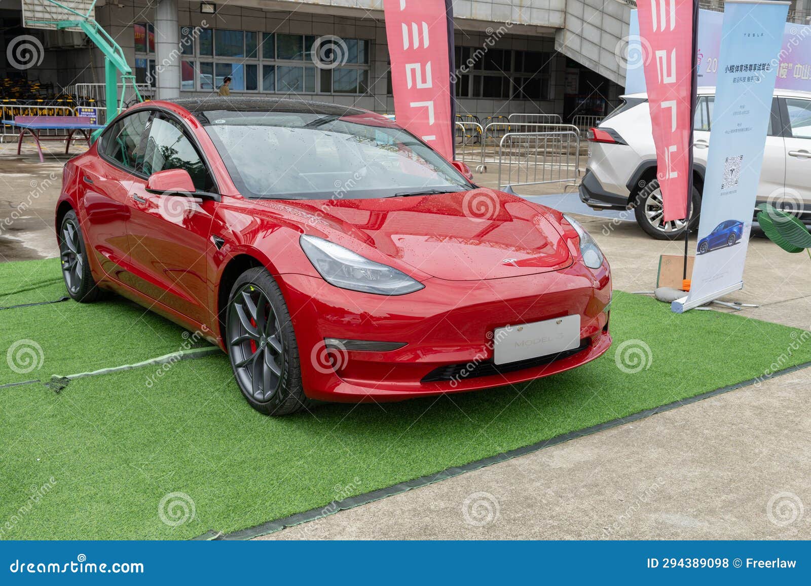 A red Tesla electrical car editorial stock photo. Image of energy ...
