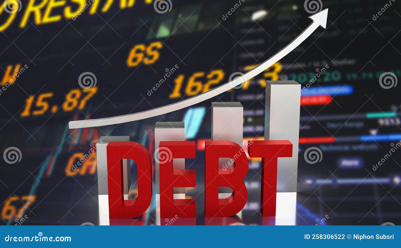 The Red Text Debt and Chart for Business Concept 3d Rendering Stock ...