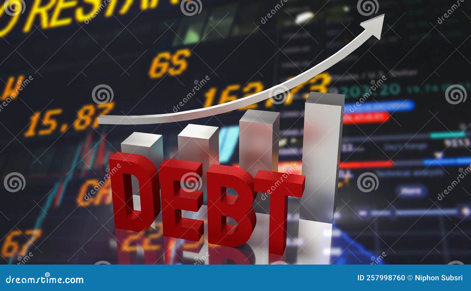The Red Text Debt and Chart for Business Concept 3d Rendering Stock ...