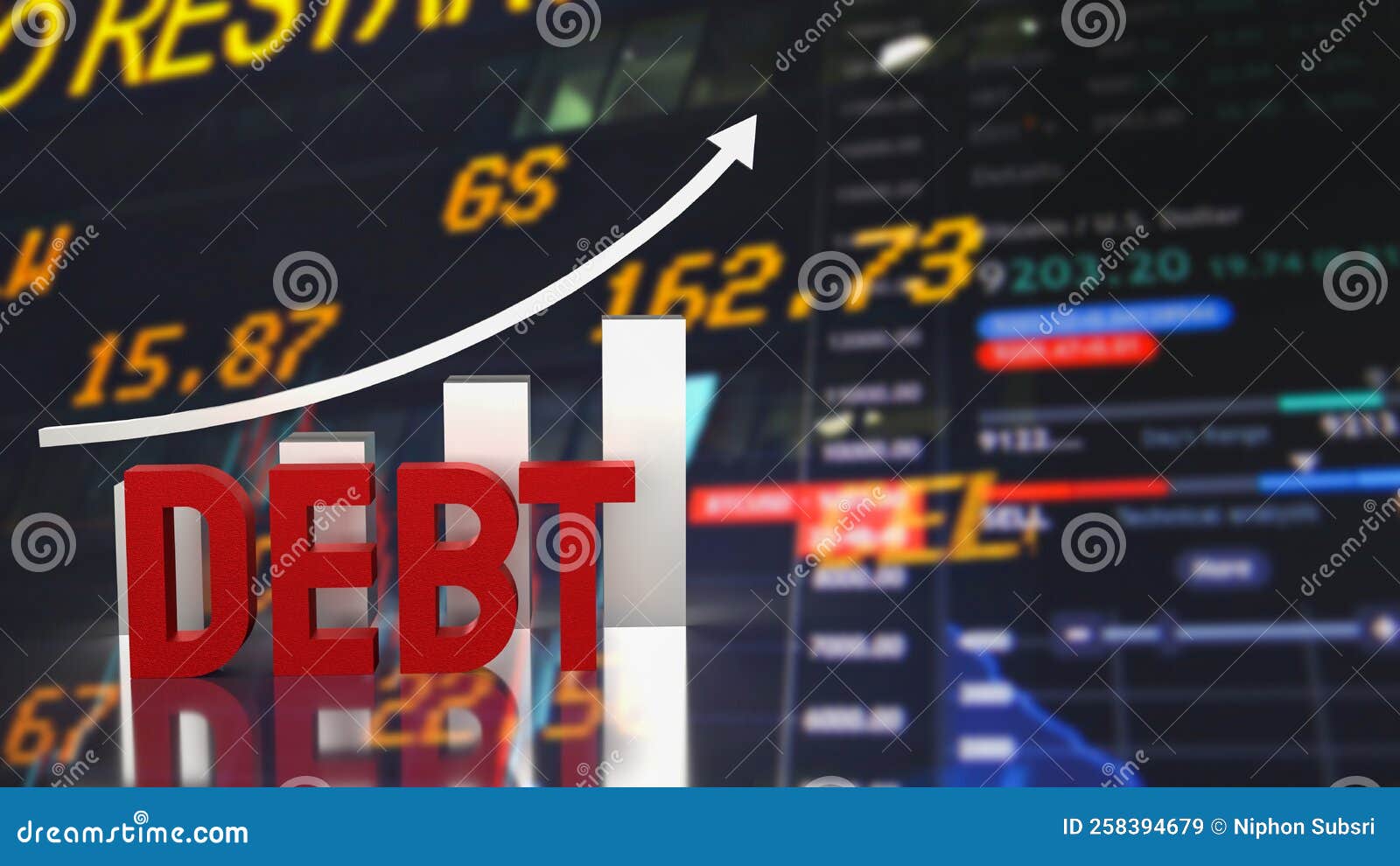 The Red Text Debt and Chart for Business Concept 3d Rendering Stock ...