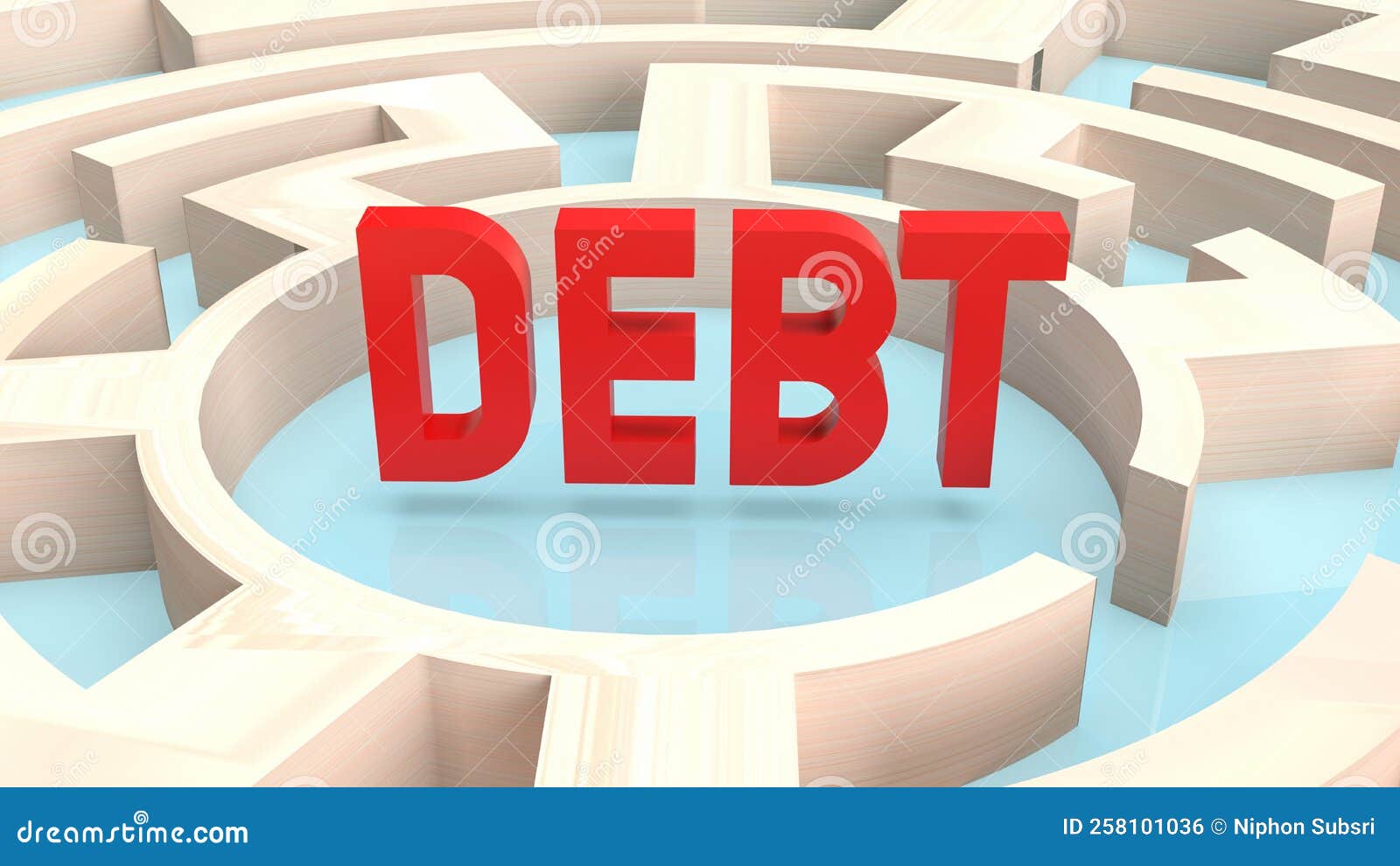 The Red Text Debt in Maze for Business Concept 3d Rendering Stock ...