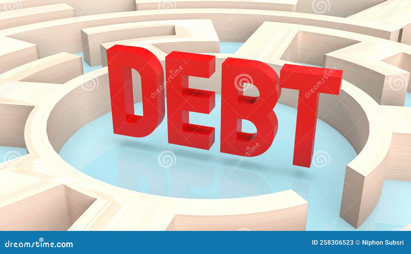 The Red Text Debt in Maze for Business Concept 3d Rendering Stock ...