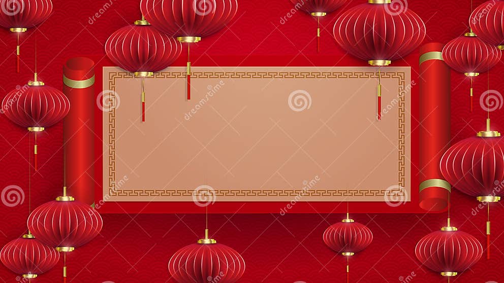 Red Textural Background with a Rectangular Frame.Lanterns in the Style ...