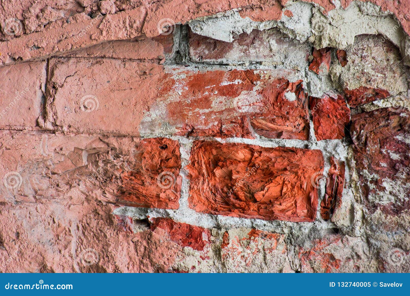 Red Texture of Broken Bricks in the Wall Stock Image - Image of ...