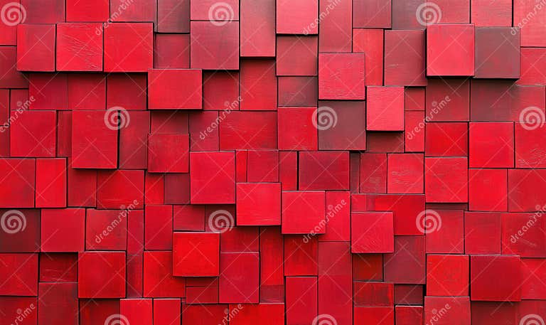 Red Textured Wall Composed of Various Sized Blocks, Creating a Vibrant ...