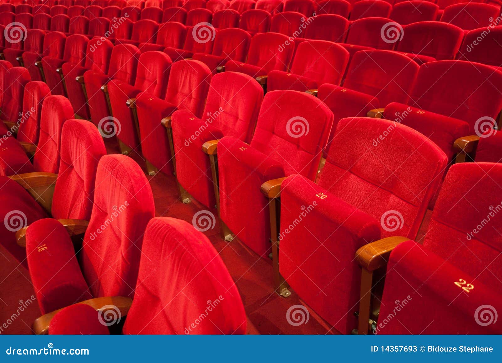 Red theater seats stock image. Image of wooden, numbered - 14357693