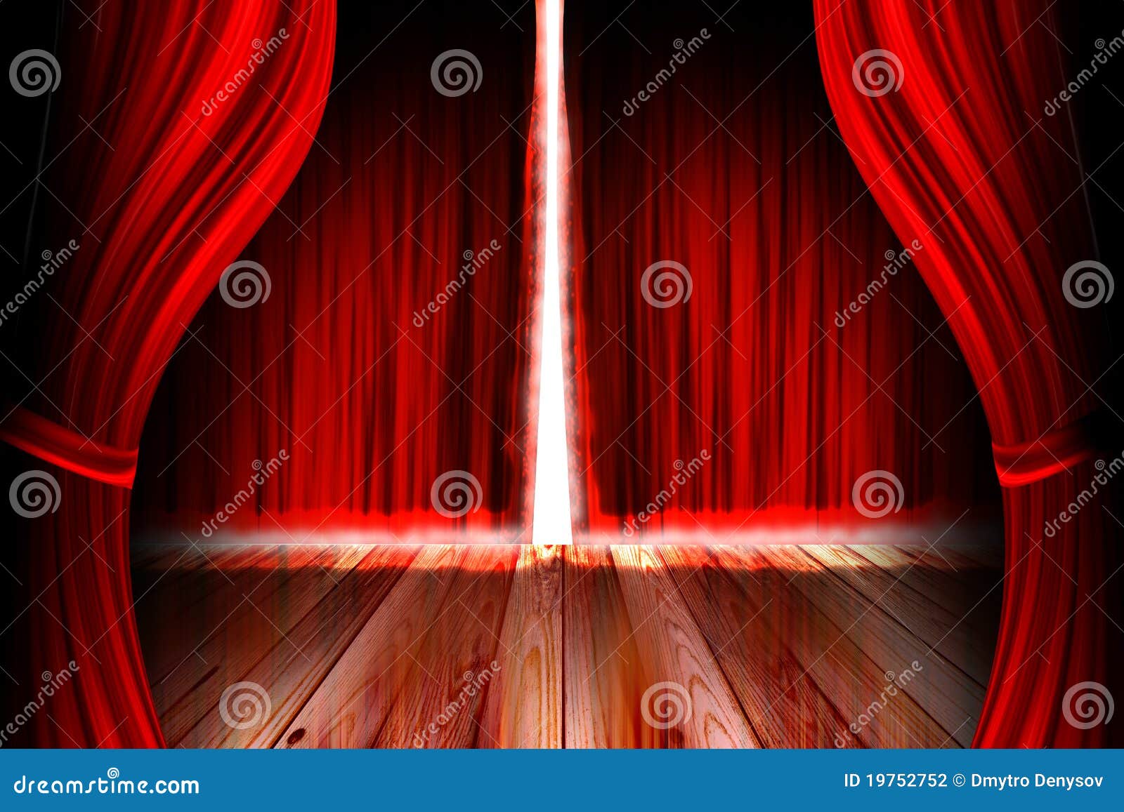 A Theater Stage With A Red Curtain And A Spotlight. Cartoon Vector ...
