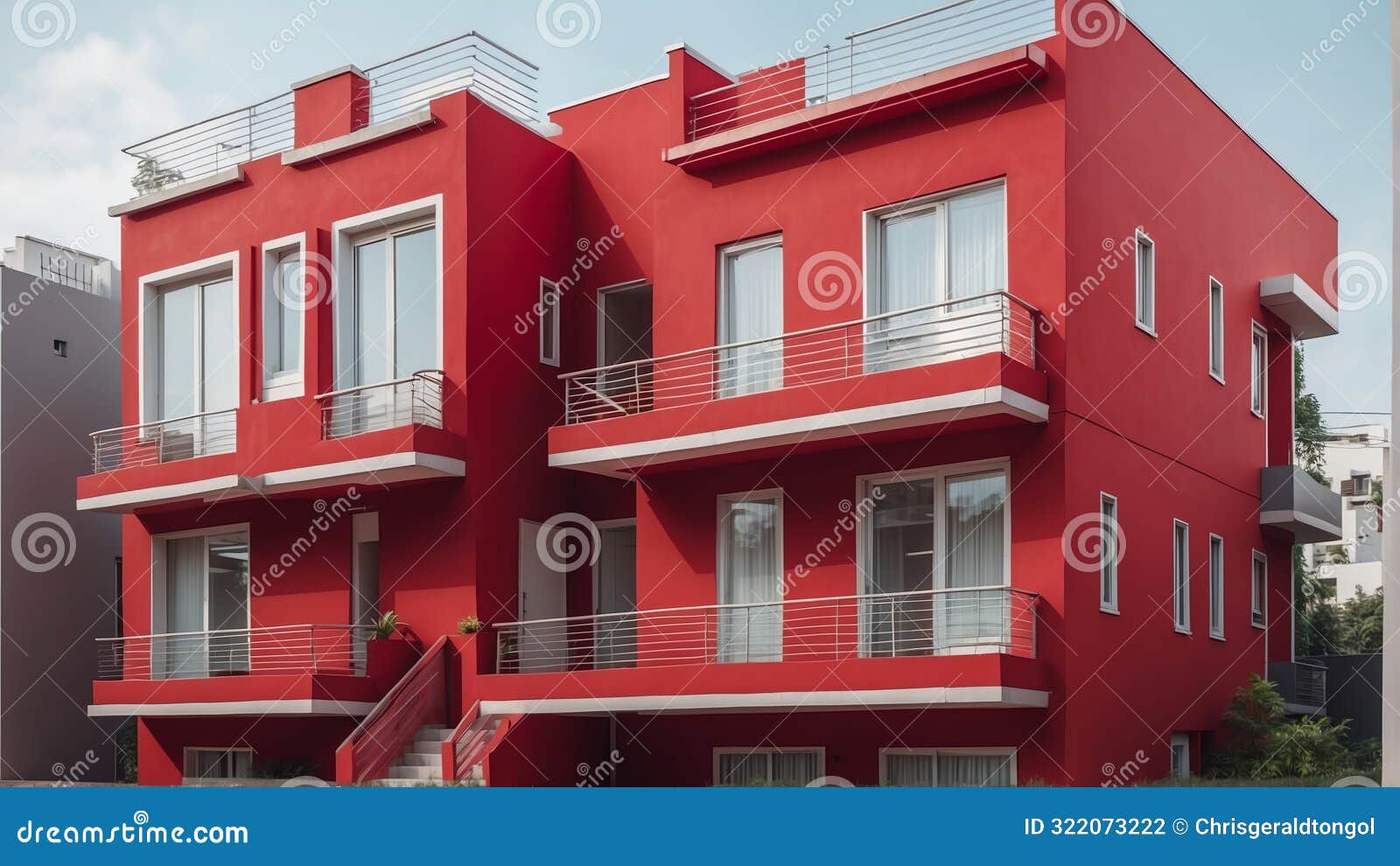 Red Theme Apartment Duplex House Facade for Ai Generated Stock ...
