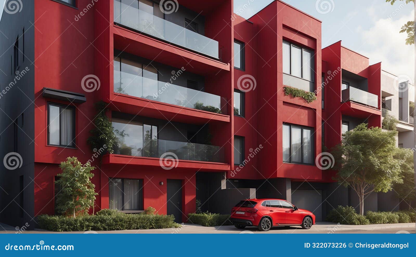 Red Theme Apartment Duplex House Facade for Ai Generated Stock ...