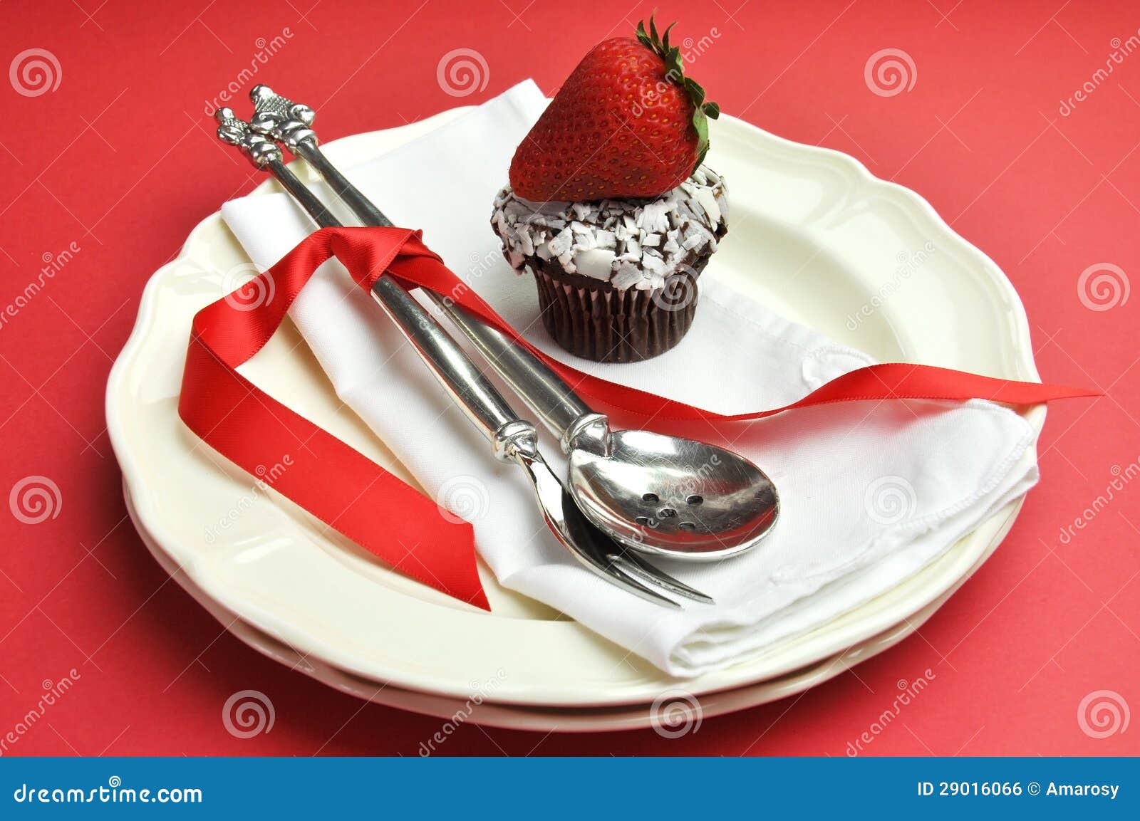 Red Theme Formal Dinner Table Setting. Stock Photo - Image of spoons ...