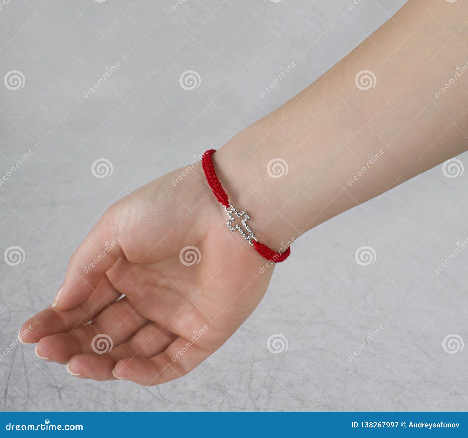 Red Thread with a Cross on the Hand of a Girl Stock Image - Image of ...