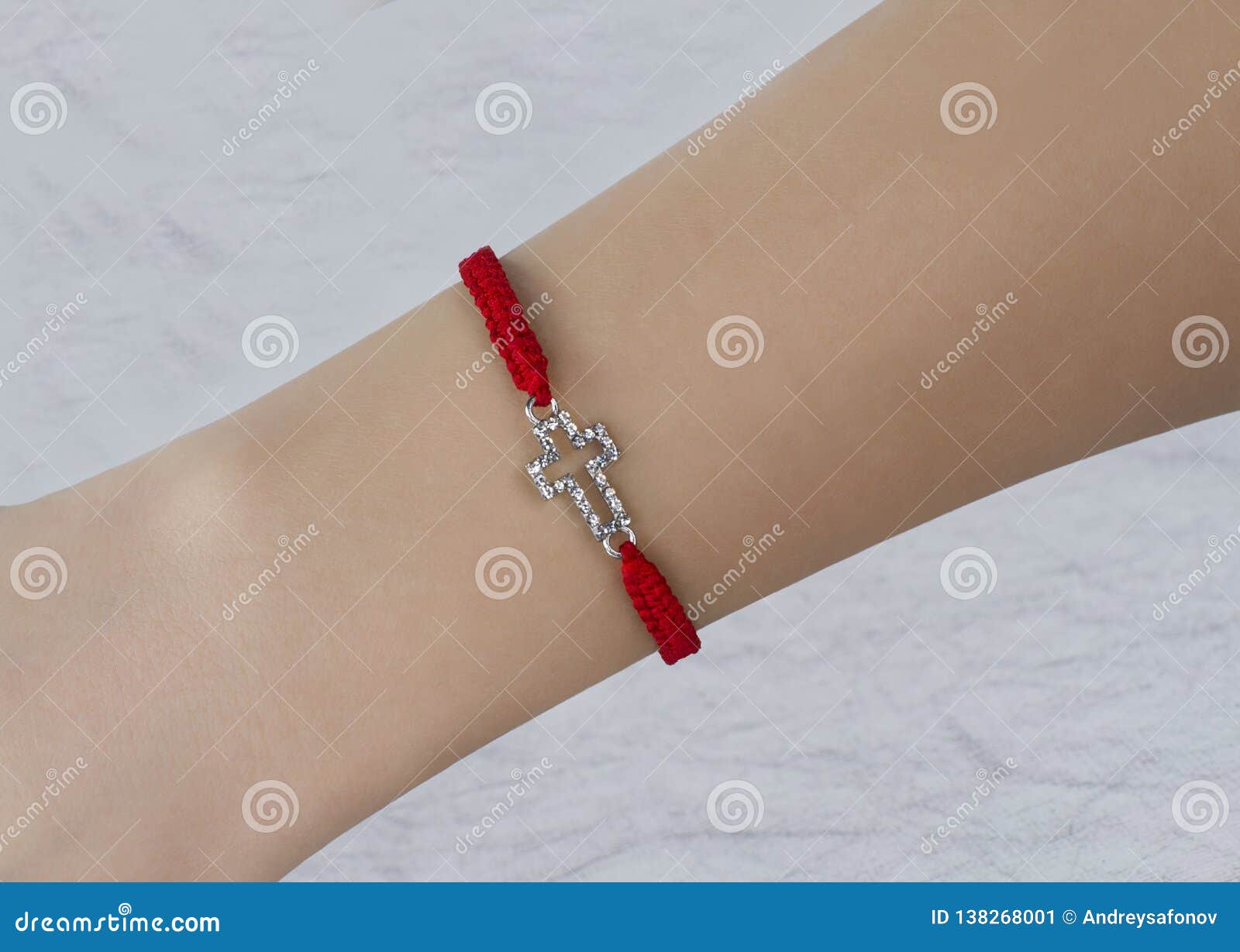 Red Thread with a Cross on the Hand of a Girl Stock Image - Image of ...