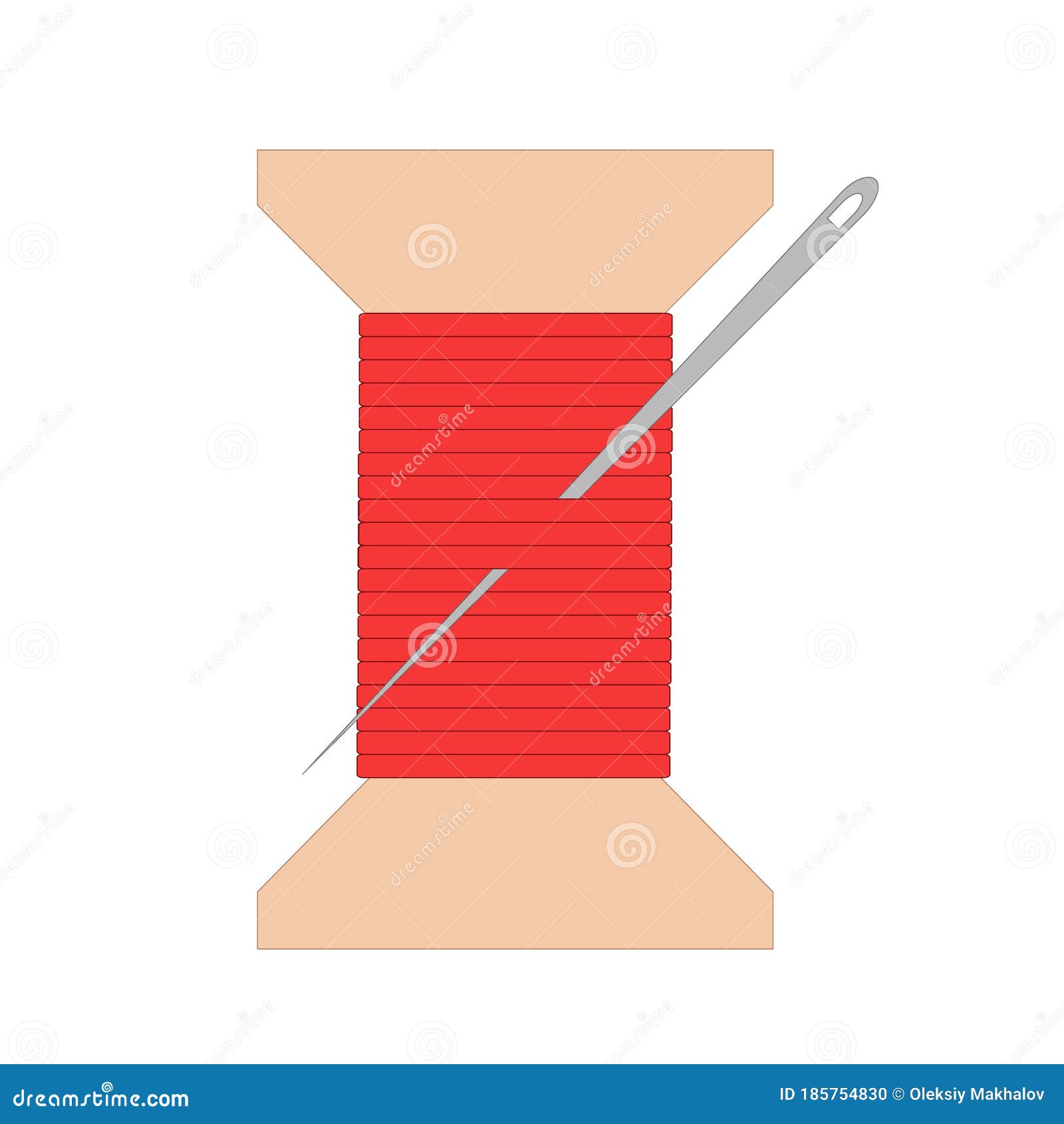 Red Thread with Needle for Design on White, Stock Vector Illustration ...
