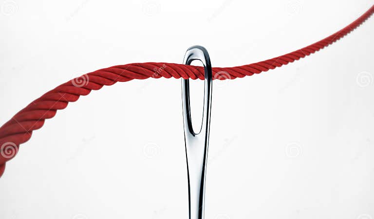 Red Thread and a Needle Isolated on White with Clipping Path Stock ...