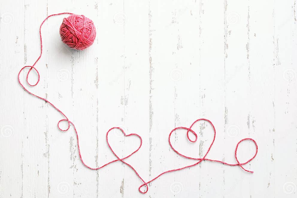 Red Thread, Two Hearts and Tangle Stock Image - Image of cord, color ...