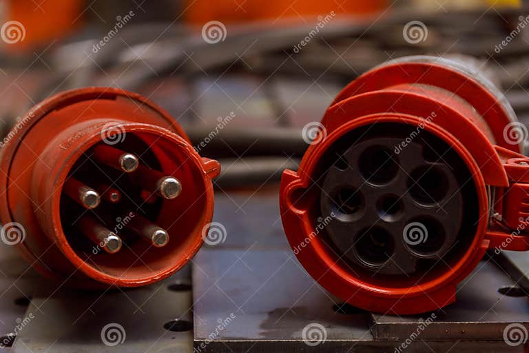 Red Three-phase Plug and Socket with Cable. 380 Volts. Stock Photo ...