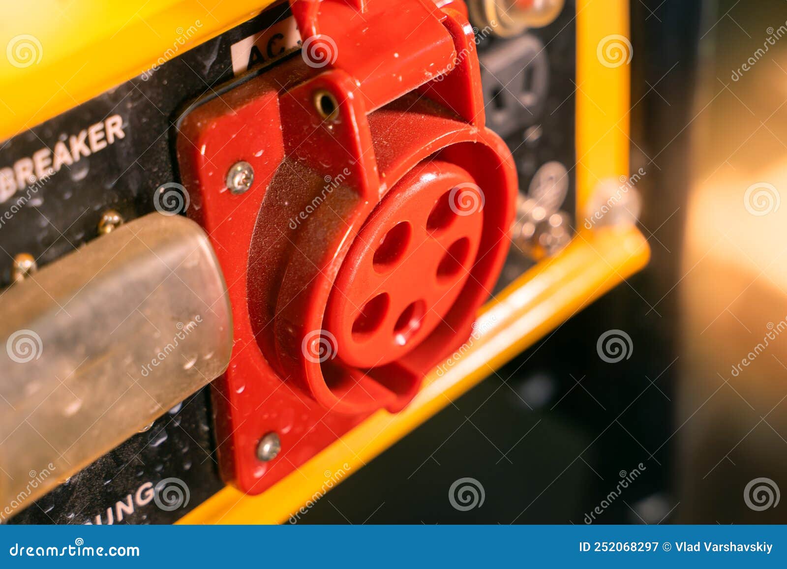 Red Three-pin Power Socket on the Gas Generator Housing Close-up Stock ...