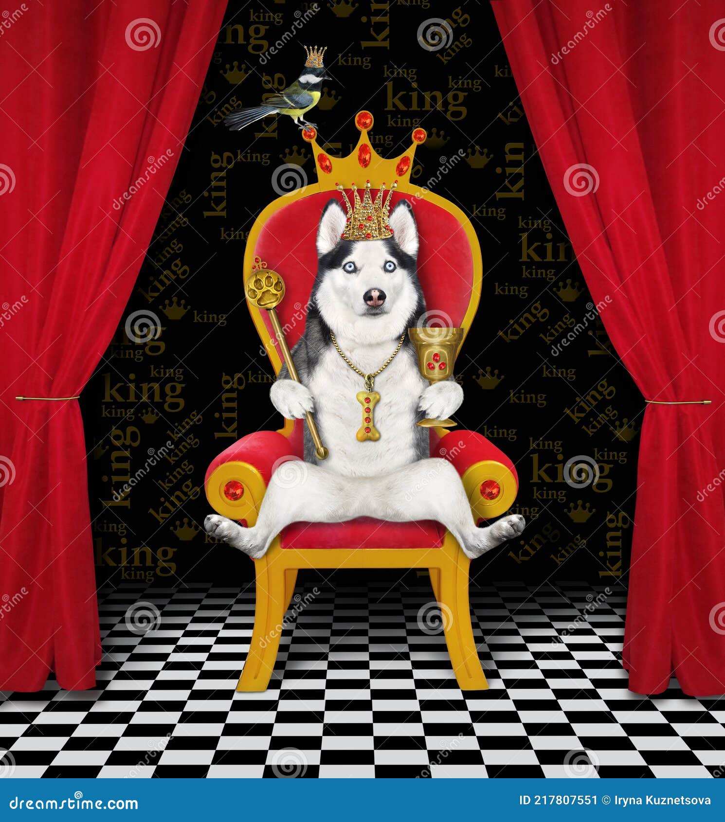 Dog Husky in Crown on Red Throne 2 Stock Image - Image of concept ...