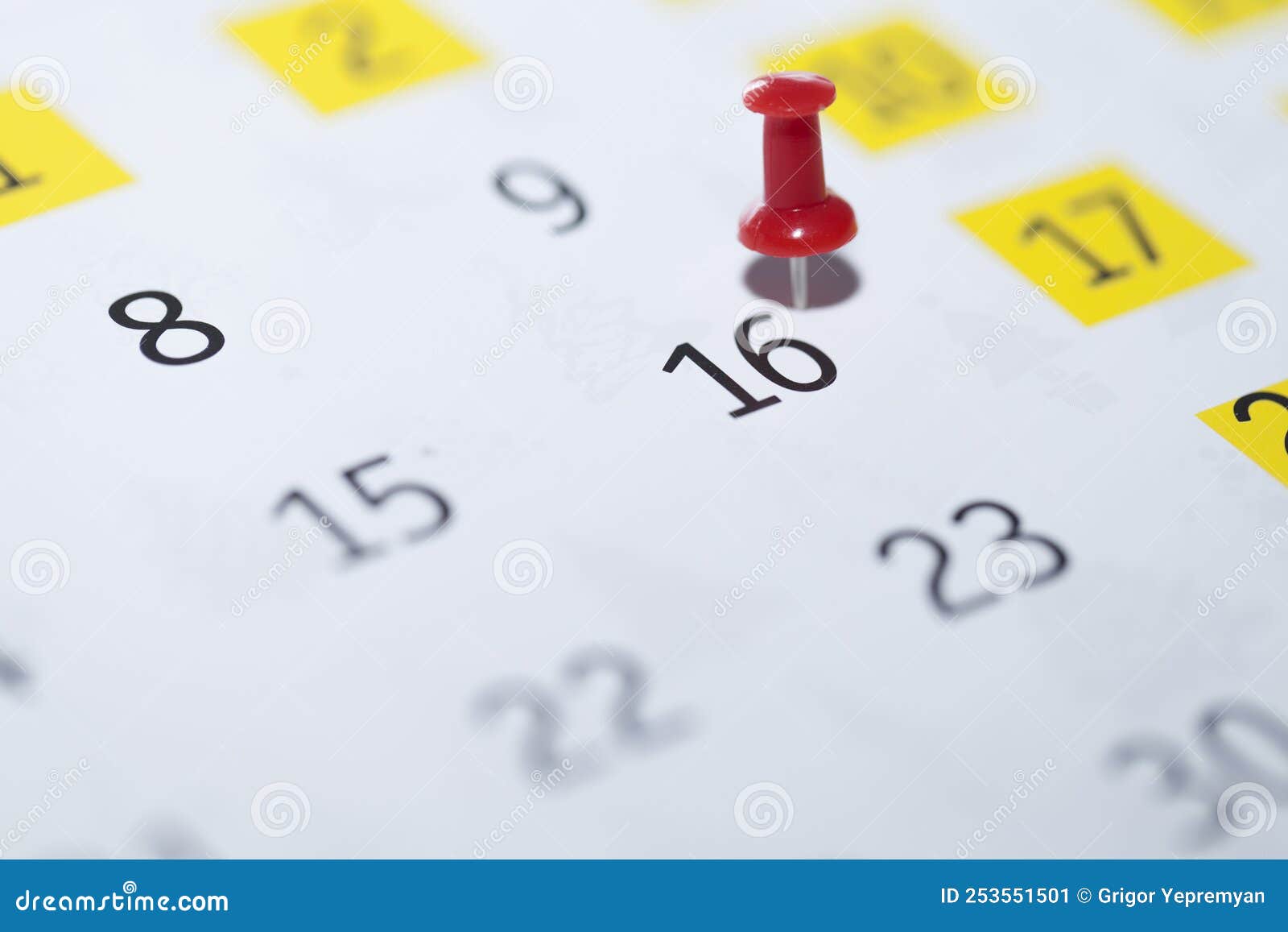Red Thumb Tack on Calendar Page Stock Image - Image of event, close ...