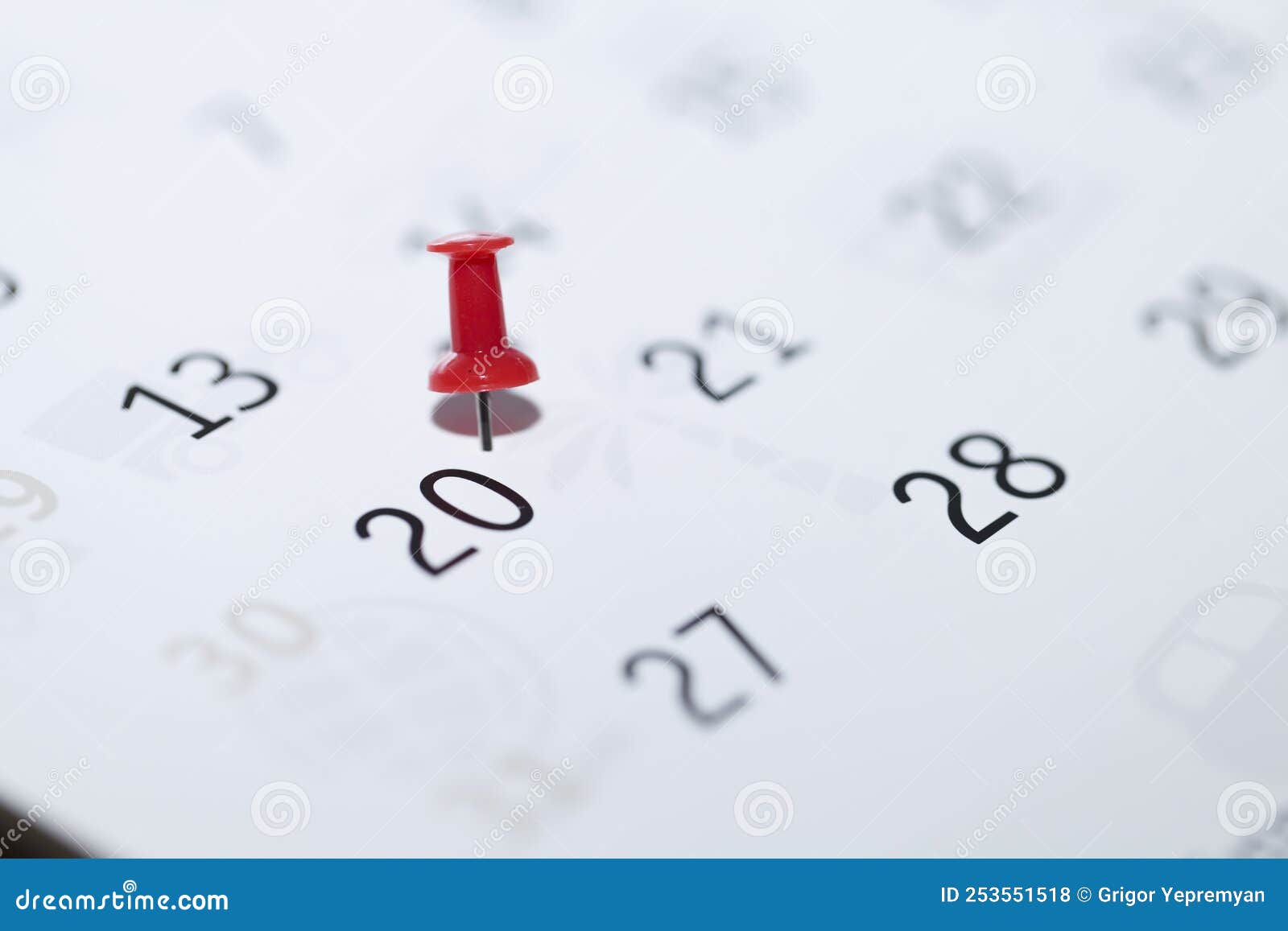 Red Thumb Tack on Calendar Page Stock Photo - Image of break, focus ...