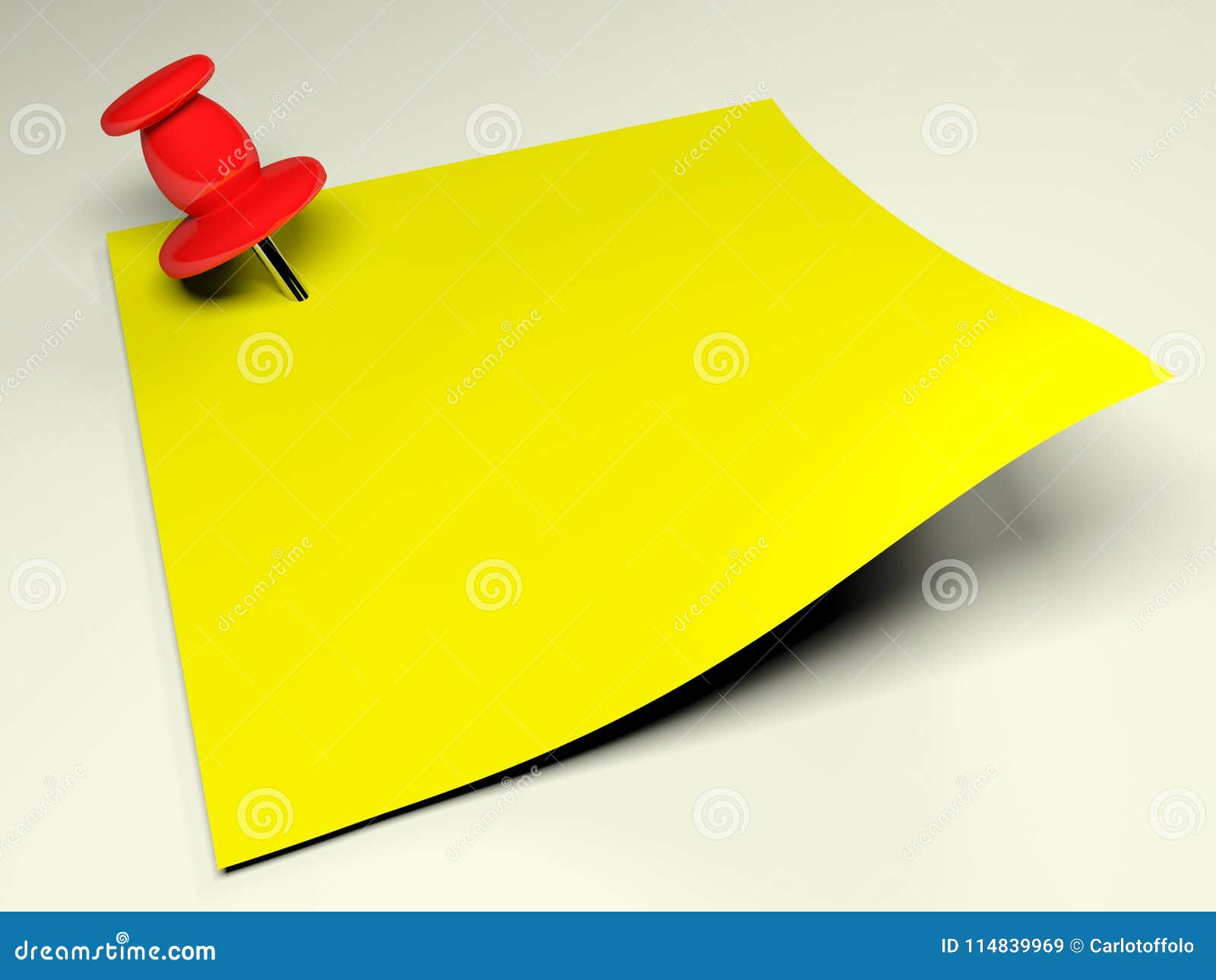 Red Thumbtack on Yellow Note - 3D Rendering Stock Illustration ...
