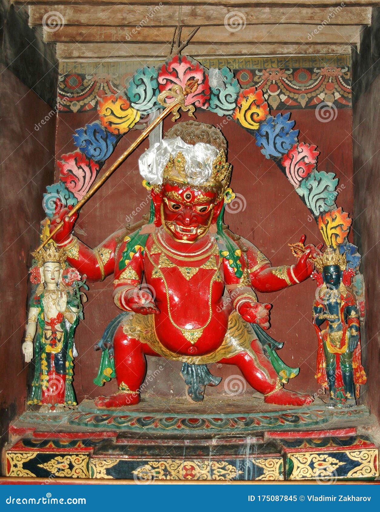 Red Tibetan Deity Statue in a Monastery Stock Image - Image of ancient ...