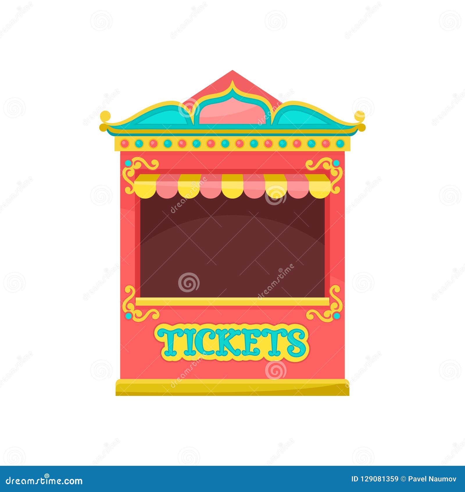 Red Ticket Booth, Amusement Park Element Vector Illustration on a White ...