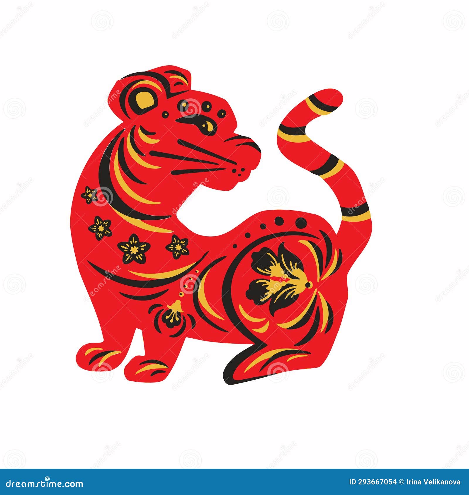 Red Tiger with Ethnic Russian Painting, Symbol, Vector Illustration ...