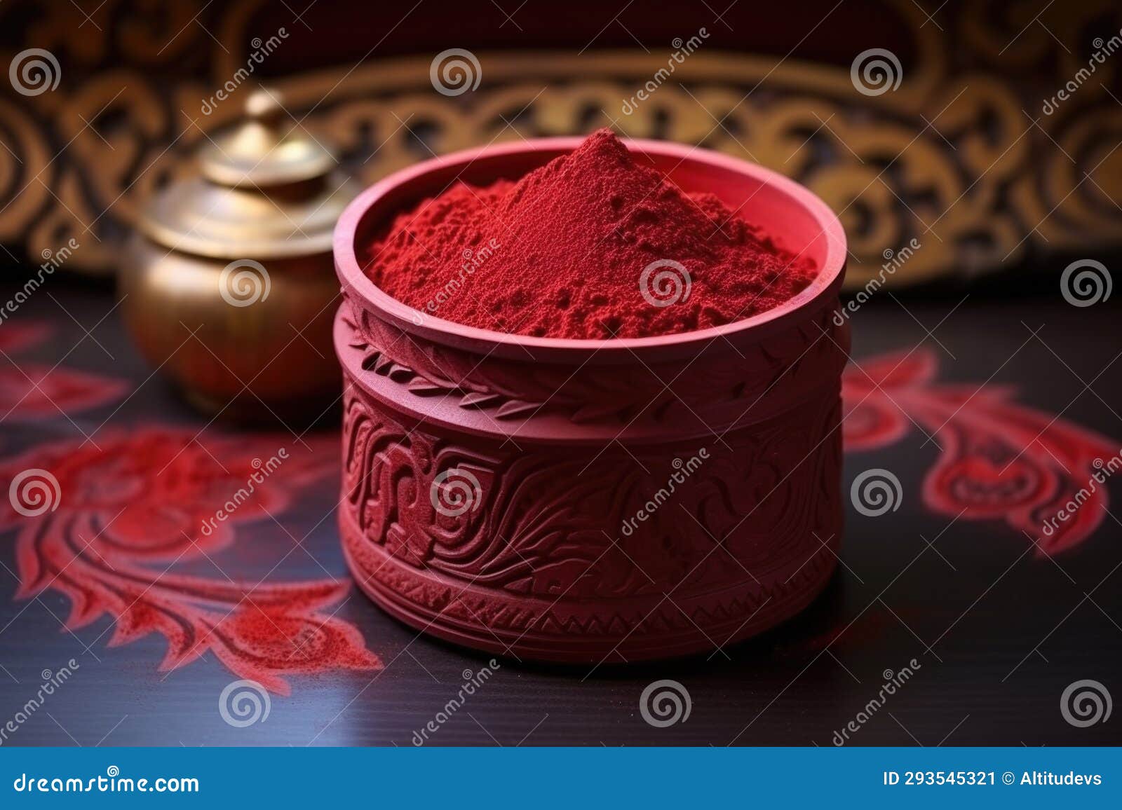 Red Tilak Powder in a Carved Wooden Container Stock Image - Image of ...