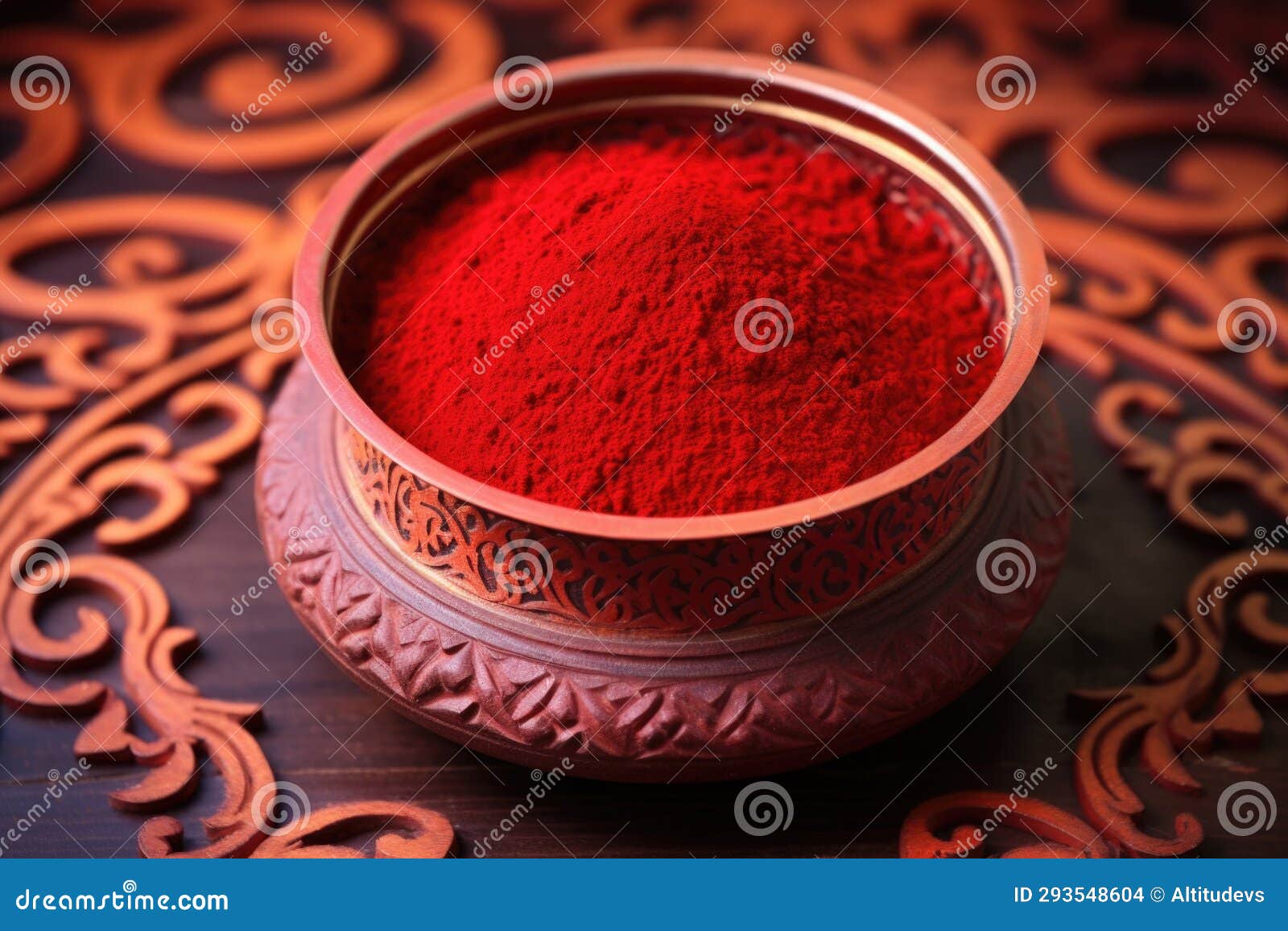 Red Tilak Powder in a Carved Wooden Container Stock Photo - Image of ...