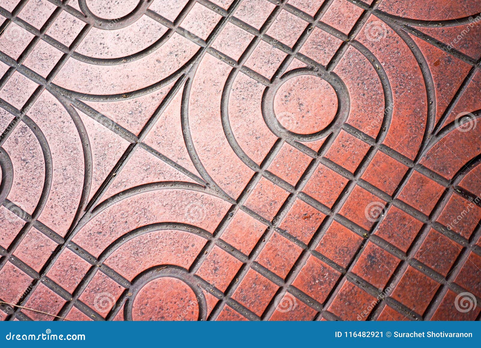 Red Tile on the Floor at the Public Walkway Stock Image - Image of ...