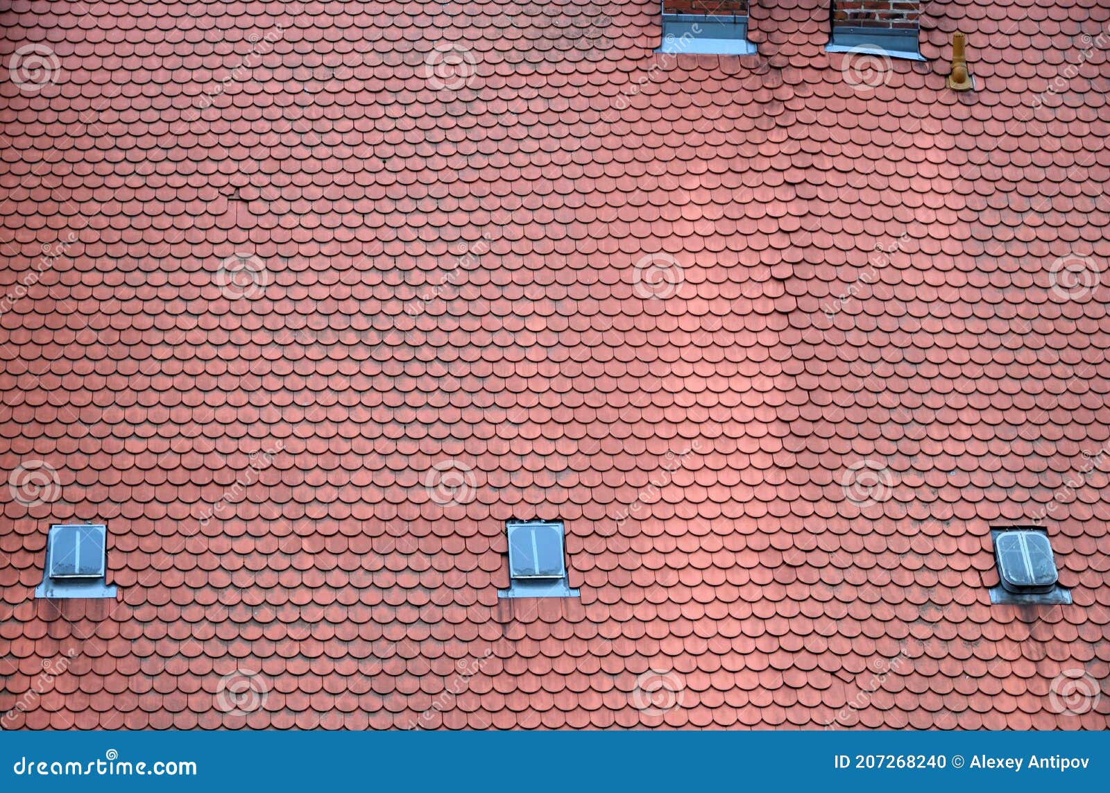 Red Tile Roof with Windows As Background Stock Photo - Image of ...