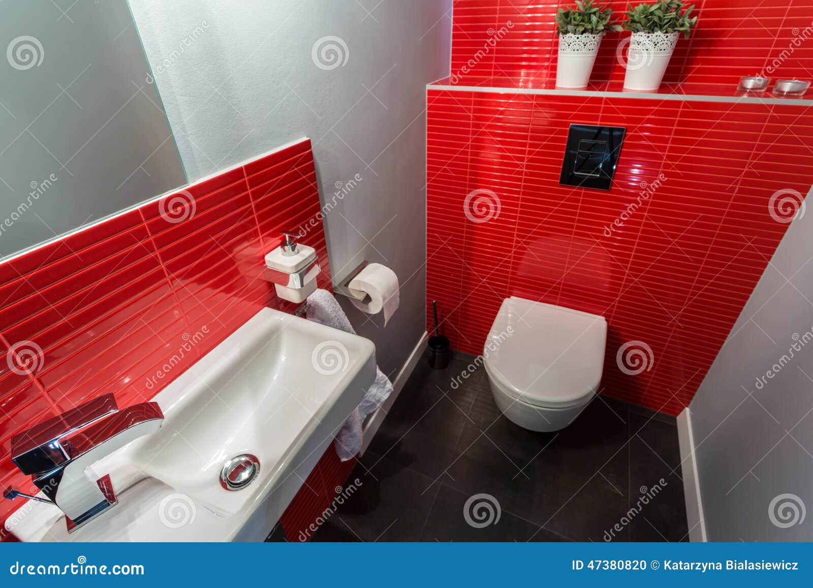Red Tiles in Contemporary Toilet Stock Photo - Image of clean, closet ...