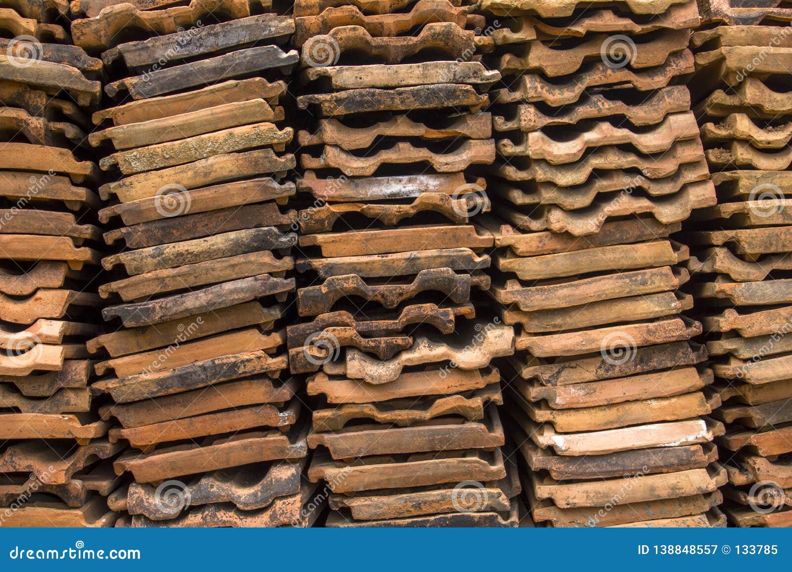 Red Tiles Lie in Rows Close-up. Rough Surface Texture Stock Image ...